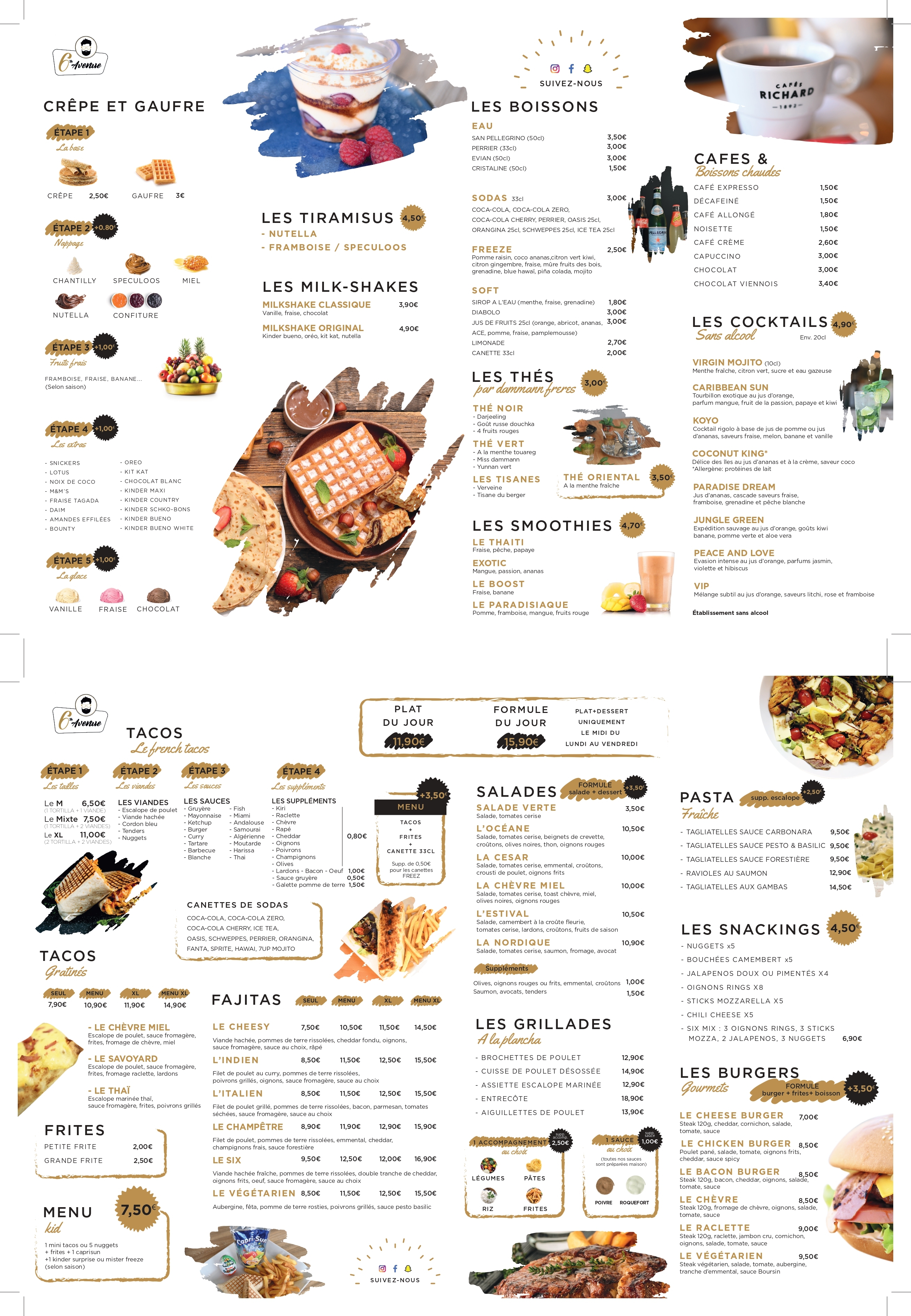 Sixieme avenue - La cartes de plats de votre restaurant à Mâcon